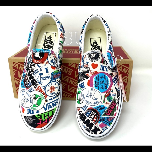 Vans | Shoes | Vans Comics Classic Slip On Stickers Mash Up Canvas Sb ...